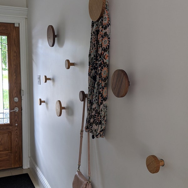 Geometric Shape Wall Hooks Made From Solid Wood White Oak Walnut Circle ...