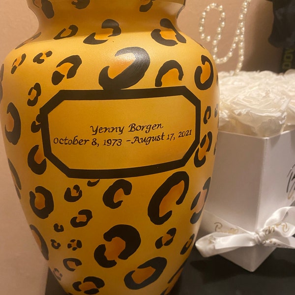 Leopard Print Cremation Urn, Cheetah Print Cremation Urn, Hand Painted ...