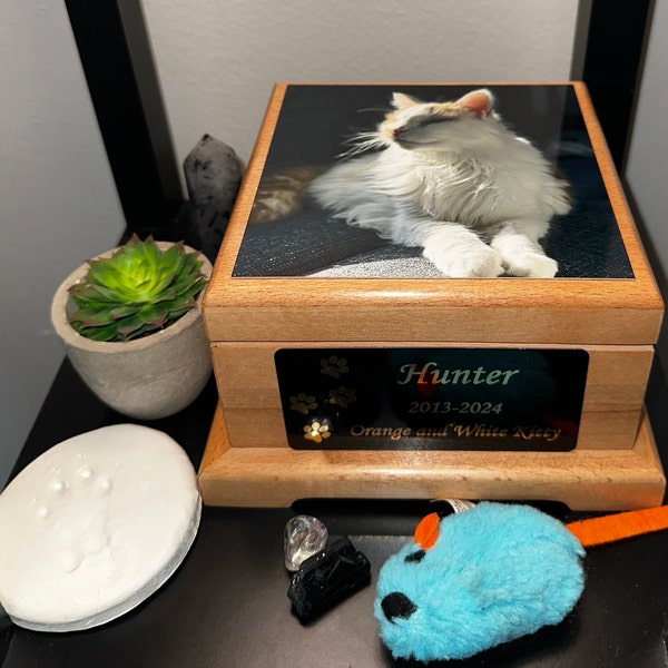 Memorial Pet Urn, Wooden Cat Cremation Urn With Custom Engraving - Etsy