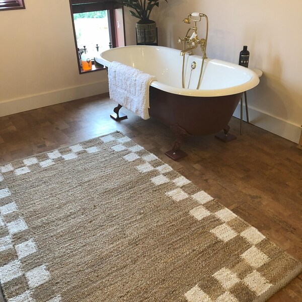 Handmade Checker Rug, Jute Kilim Checkerboard Rug, Home Decor Checkered ...