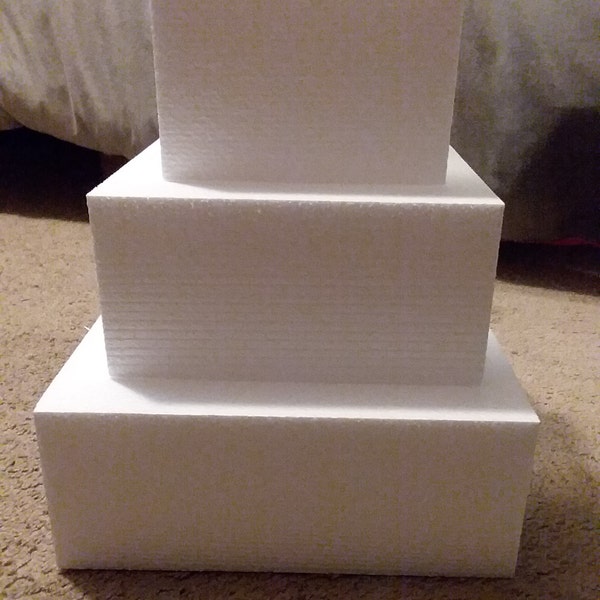 3 Pc Square Cake Dummy Set 4" Thick 6" 8" 10" EPS Foam, Wedding ...