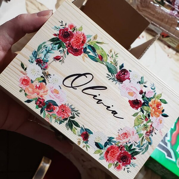 Flower Girl or Bridesmaids Gift Box Jewelry Box Personalized Name ...