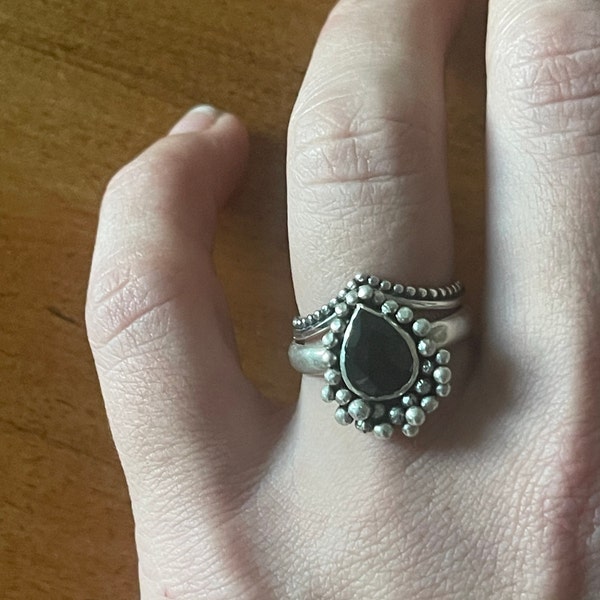 Double Layered Plain Bead Wishbone Thumb Ring, Solid 925 Sterling ...