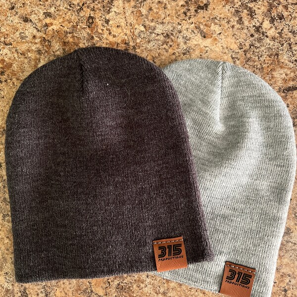 Custom Leather Patch Winter Beanies; Classic Winter Hats - Laser ...