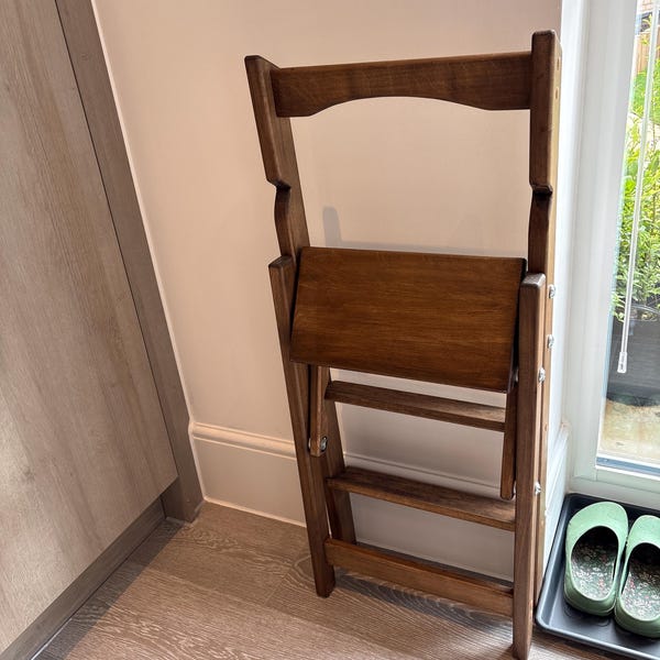 Handmade Stepladder, Natural Wood Folding 3-step Stepladder Portable ...