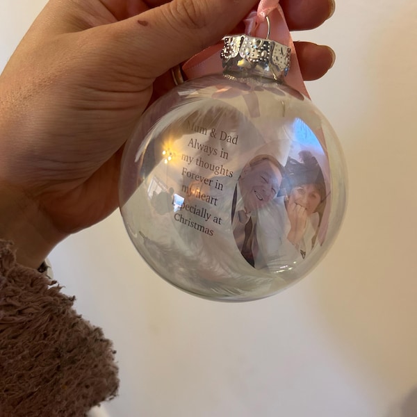 Floating Photo Memorial Memory Bauble, Special Bauble, Personalised ...