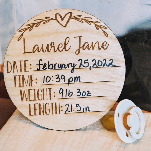 Personalized Birth Stats Sign, Birth Announcement Plaque, Engraved Wood ...