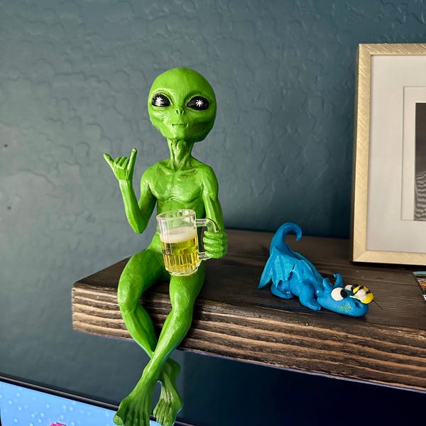 Alien Invasion “party Alien” Male Hang Loose Beer Drinking Ledge ...