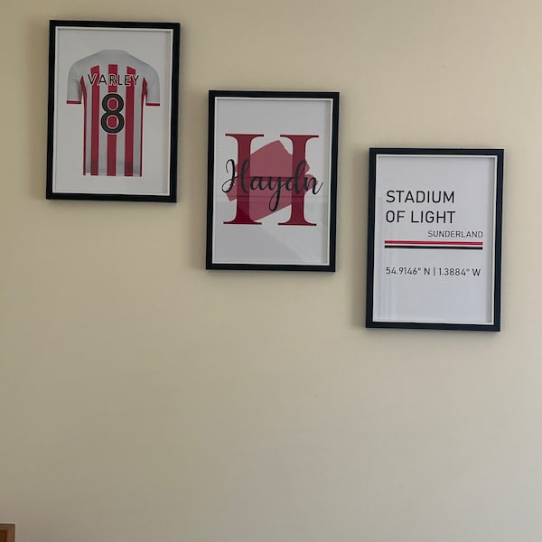 Personalised Sunderland AFC Football Prints Wall Art Poster Set of 3 ...
