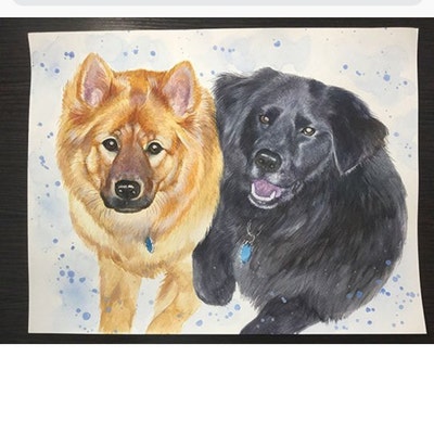 Original Hand Portrait Custom Two Dogs Portrait Double Pet Portrait ...