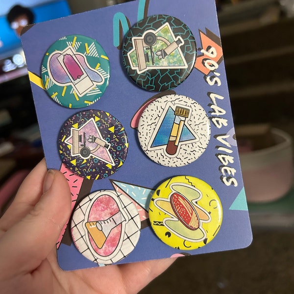 90's Themed Lab Buttons // Micro // Heme // Slide // Microscope // 2023 ...