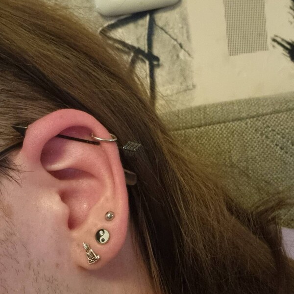 Industrial Barbell - Gunmetal Black Arrow Double Piercing Ear Bar ...