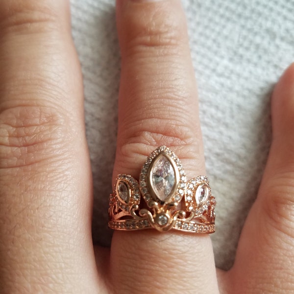 Rapunzel Crown Tangled Promise Ring - Rose Gold Sterling Silver ...