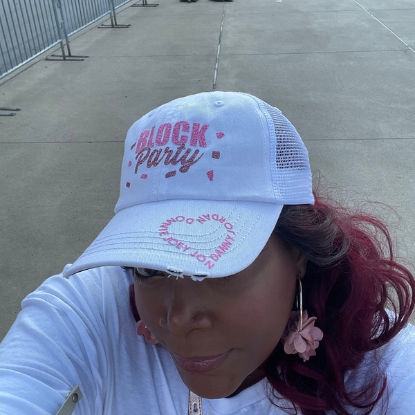 Block Party Distressed Trucker Hat - Custom Name Option - Glitter ...