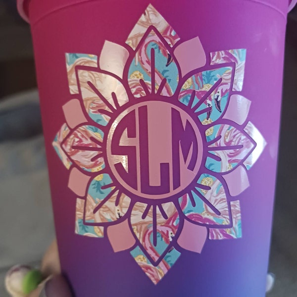 Flower Monogram Car Decal Sticker | Flower Monogram Tumbler Decal ...