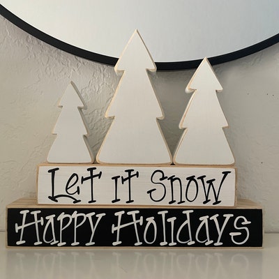 Christmas Tiered Tray Decor Individual Block Pieces Holiday Tiered Tray ...