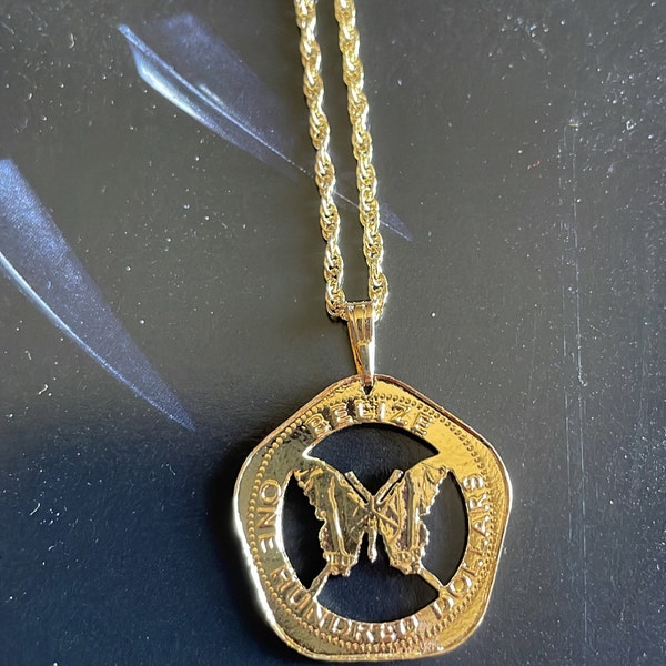 Butterfly Pendant & Necklace, Belize Coin Hand Cut, ( #R 657 ) - Etsy