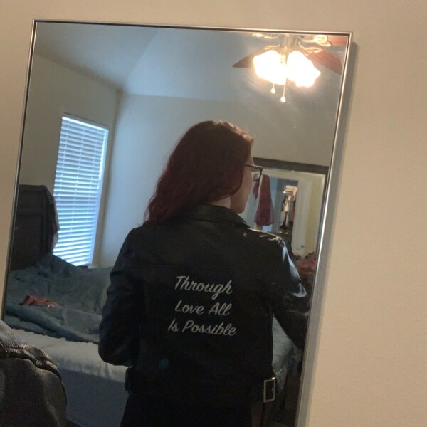 CUSTOM TEXT Black Leather Crop Jacket- Personalize Black Moto Faux ...