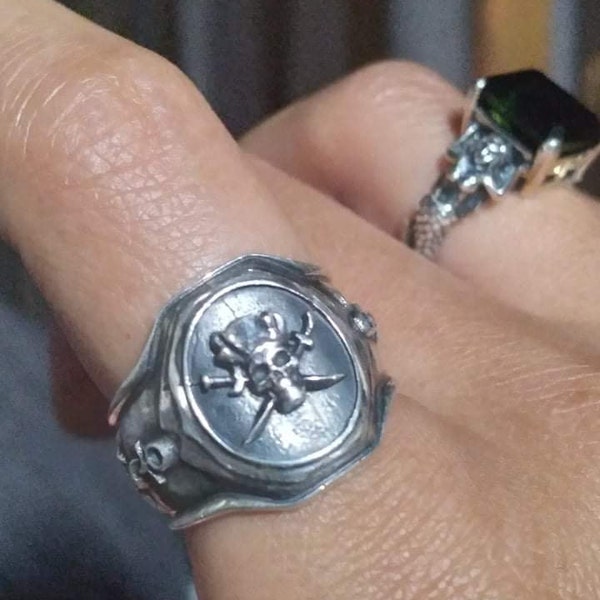 Silver Pirate Ring With Skull and Crossbones, Anchor Signet With Jolly ...