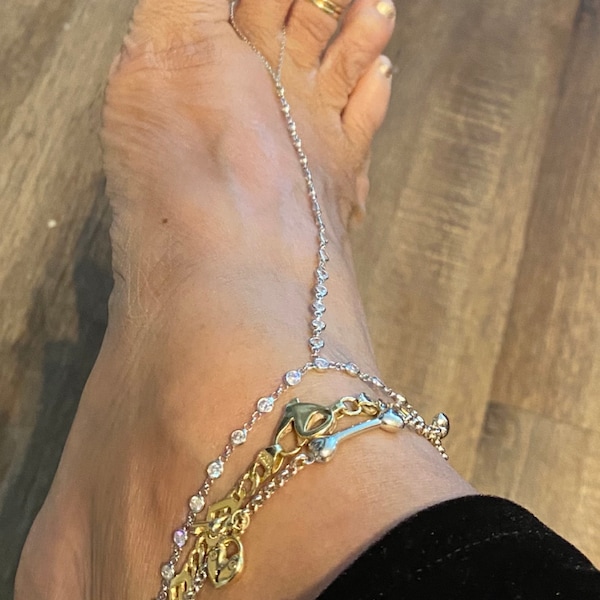 Clear Zircon Adjustable Waterway Body Chain,foot Chain Anklet, Barefoot ...