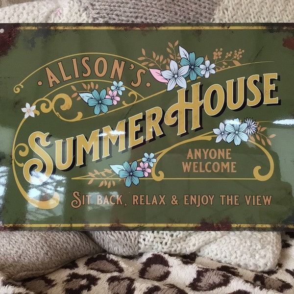 Personalised Summer House Sign Metal Garden Wall Door Decor Accessory ...