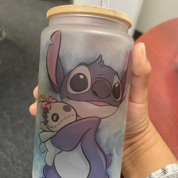 Stitch Frosted Glass Can Lilo And Stitch Glass Can Frosted Sublimated Glass Can Etsy
