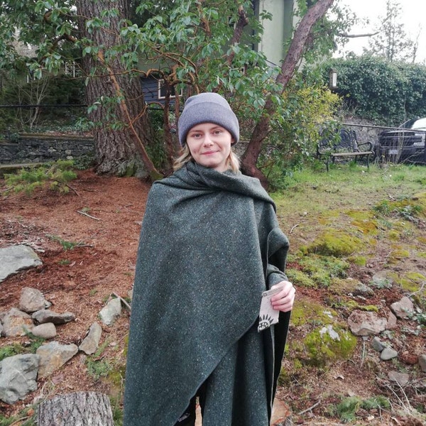 Irish Donegal Tweed Wool Hooded Ruana, Cape, Rectangle Cloak ...