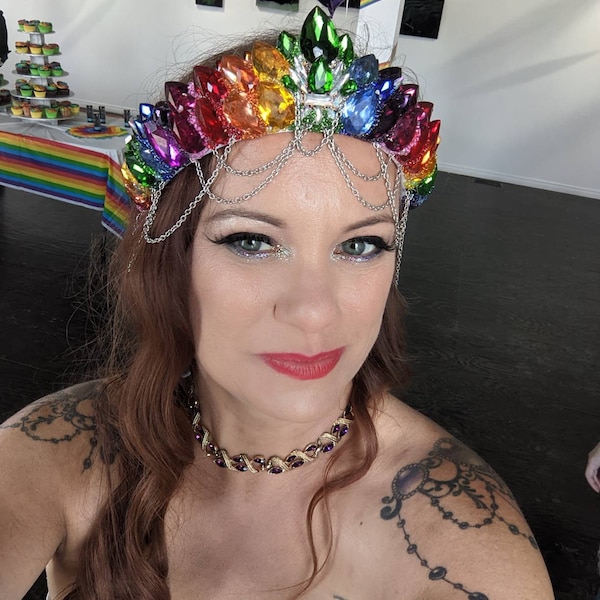 Rainbow Crown Gem Crown Colouful Queen Rave Festival Mermaid Crown - Etsy