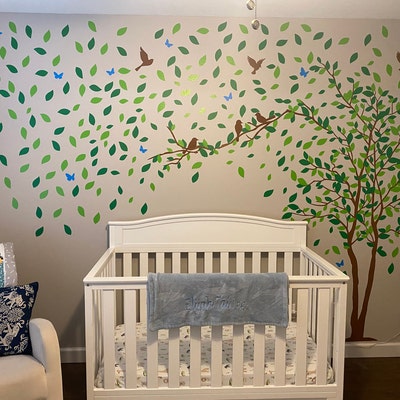 Blowing Tree Vinyl Sticker ,tree With Leaves Wall Decal, Blowing Tree ...