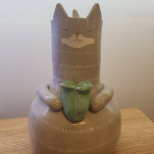 Tiny Cat Planter, Desktop Planter, White Pottery Plant Pot, White ...