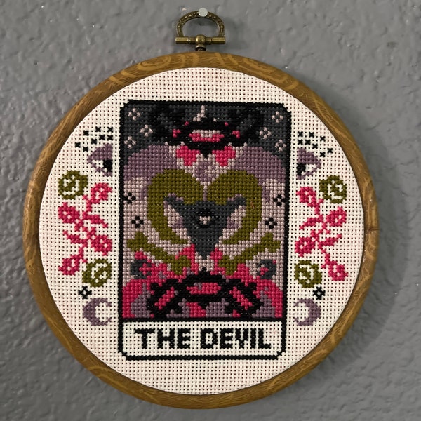 DIGITAL PATTERN the Devil Tarot Card Modern Cross Stitch - Moon Stars ...
