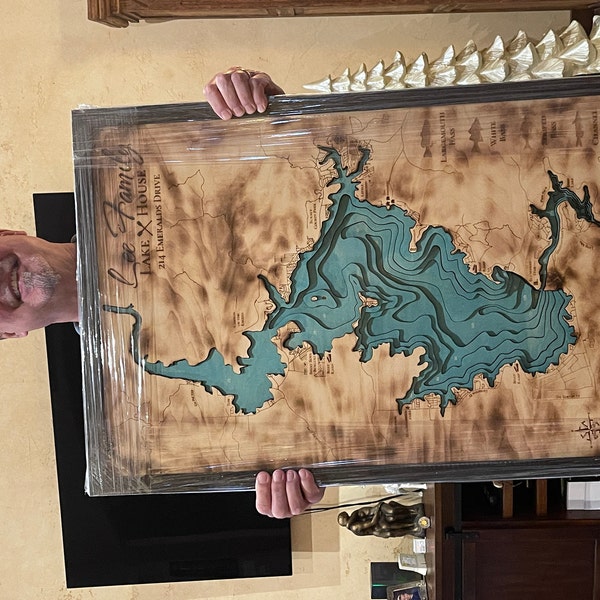 Personalized Wood Lake Map, Custom Wood Map, Lake House Decor, Father's ...