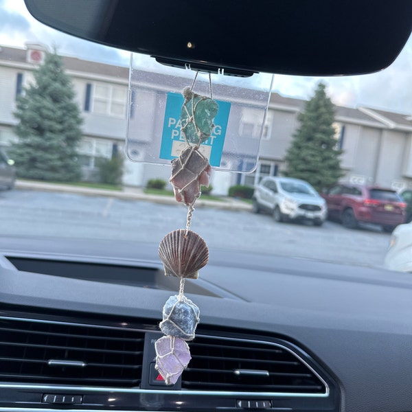 Handmade Crystal Scallop Shell Car Charm, Boho Beach Suncatcher ...