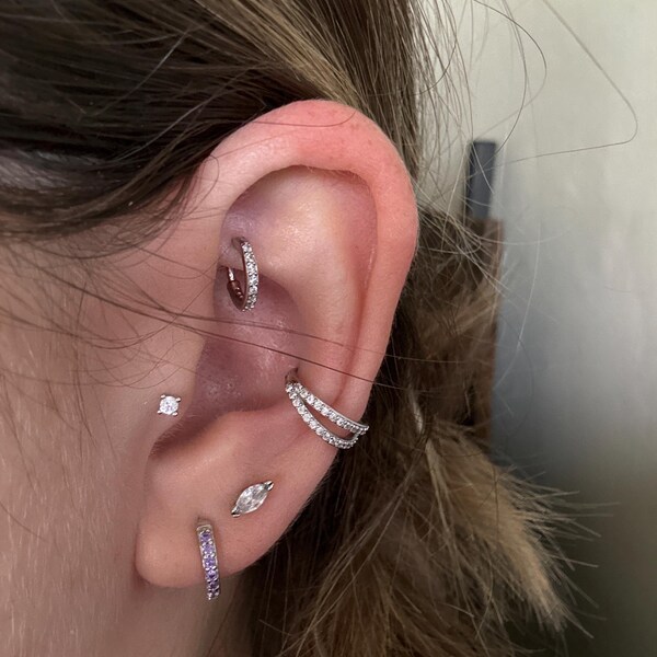 Huggie Hoop Earrings • Paved Clicker Hoops • Cartilage Hoop • Rook Hoop ...