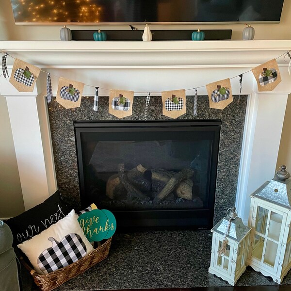 Buffalo Plaid Burlap Banner, Fall Banner Mantle Decor, Autumn Decor ...