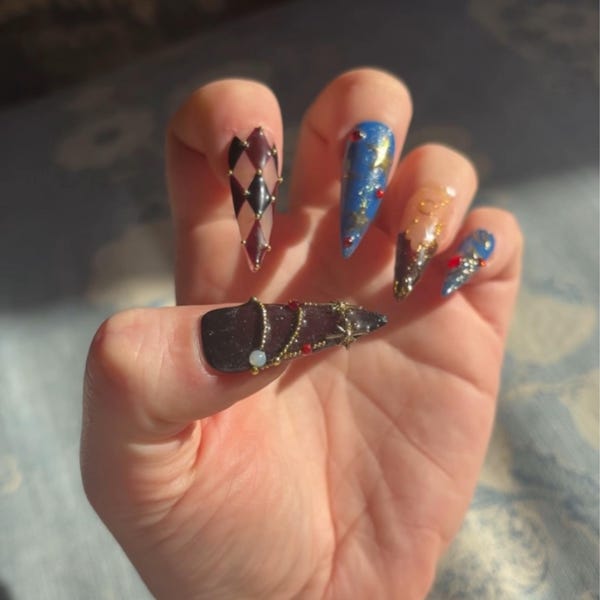 Luxury Gothic Press on Nails | Stiletto Nails With Gems & Stars Nail ...