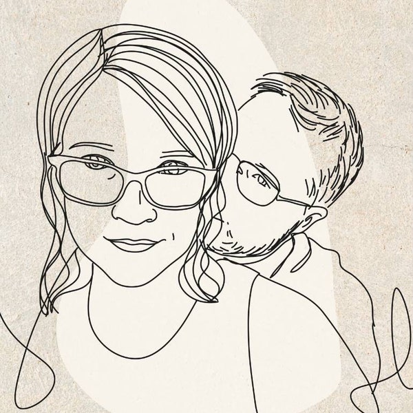 Custom Couple Line Art Portrait, Custom Couple Gift, Engagement Drawing ...