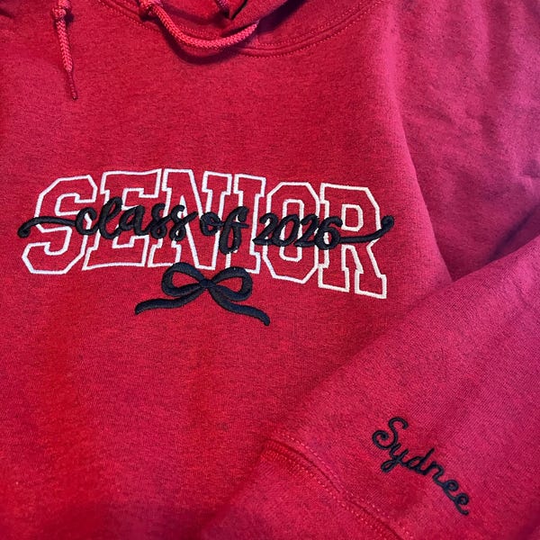 Custom Embroidered Senior Hoodie, Coquette Bow, Senior Team Shirts ...