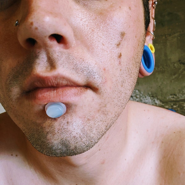 Opalite Oval Labret Plug With T-back – Handmade Jewelry for Stretched ...