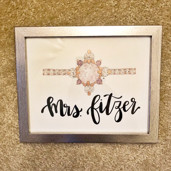 Personalized Watercolor Engagement Ring Portrait - Etsy