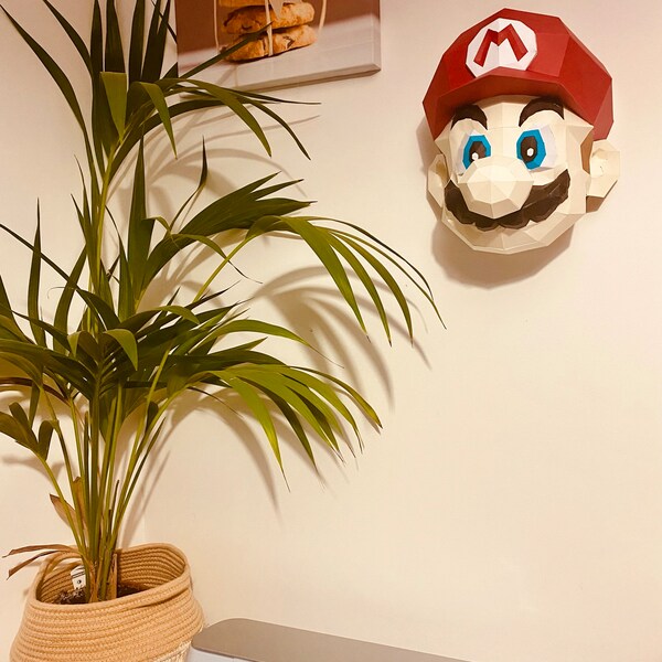 Mario Bros Paper Craft Digital Template, Diy Low Poly Mario Head 3d ...