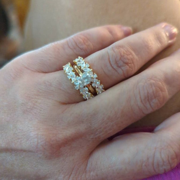 Multi Stone Ring, Diamond Wedding Band, Marquise Ring, Womens Gold Ring, Stacking Ring, Sterling ...