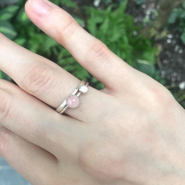 Rose Quartz Rainbow Moonstone Ring in Rose Gold - Etsy