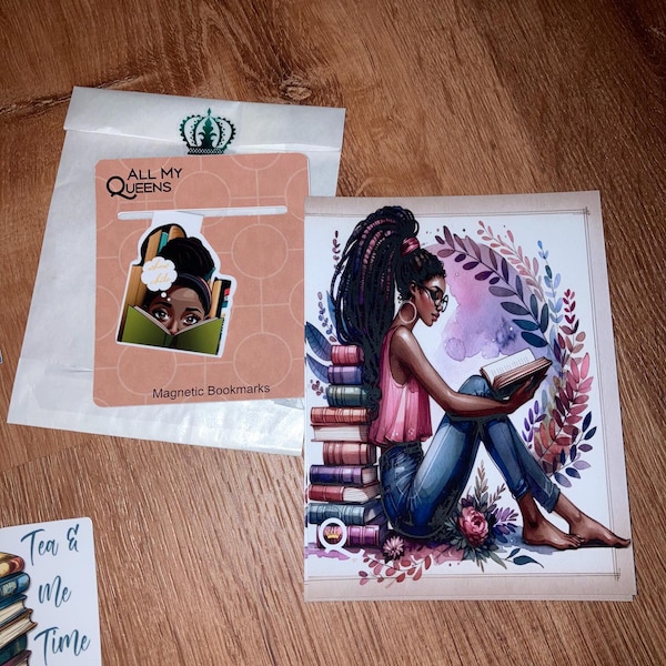 Thinking of Books Sticker, Black Woman Who Loves to Read, Black Girl ...