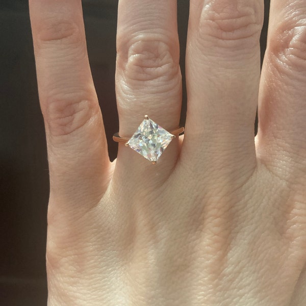 Unique Kite Setting 7MM Princess Cut Diamond Engagement Ring, 925 ...