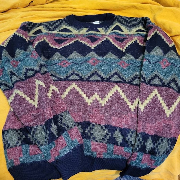 Dark Grunge 90's / Indie / Cabincore Patterned Oversized Pullover ...