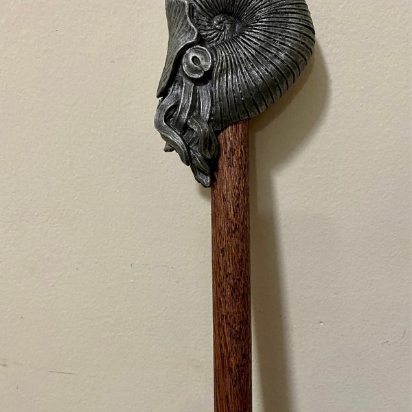 Nautilus Ammonite Cane, Hand Sculpted Walking Stick | Nautical Fossil ...