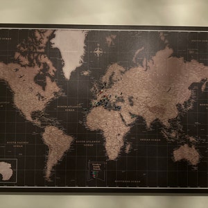 Personalized World Map Push Pin Map Pinboard Cork Canvas Print Gift for ...