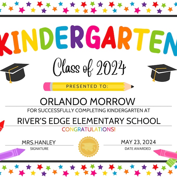 Kindergarten Graduation Certificate Editable, Class of 2026 Graduation ...