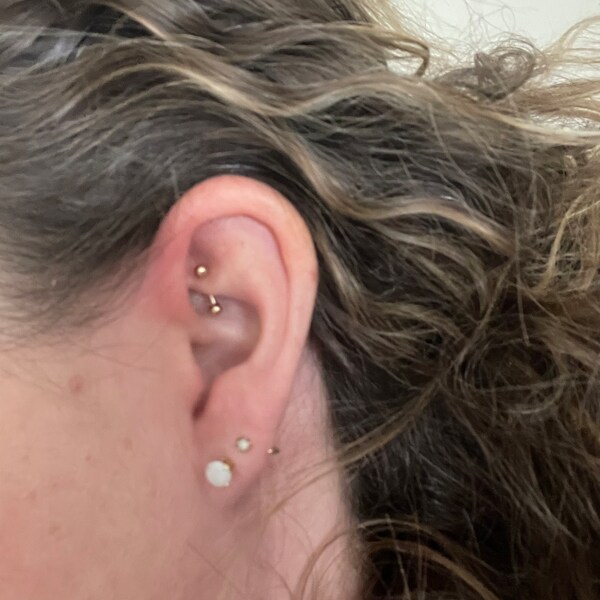 14k Solid Gold Rook,daith Eyebrow Piercing Curved Barbell..16g..6mm or ...